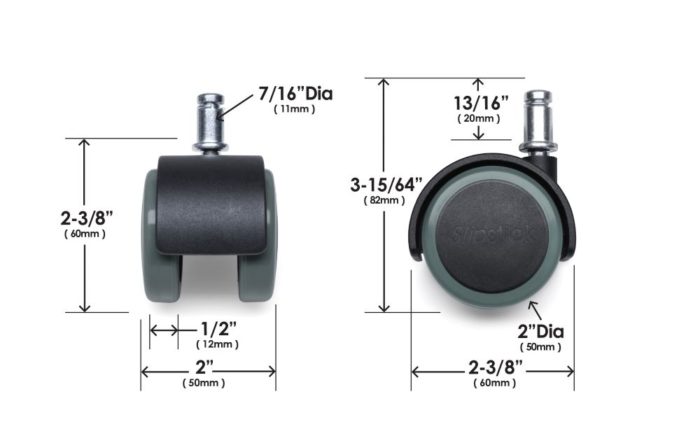 Set of 5 – 2” (50mm) Office Chair Rubber Castor Wheels, Black/Grey ...